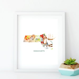Massachusetts Map Wall Print Watercolors Collage USA Art Map Art ...