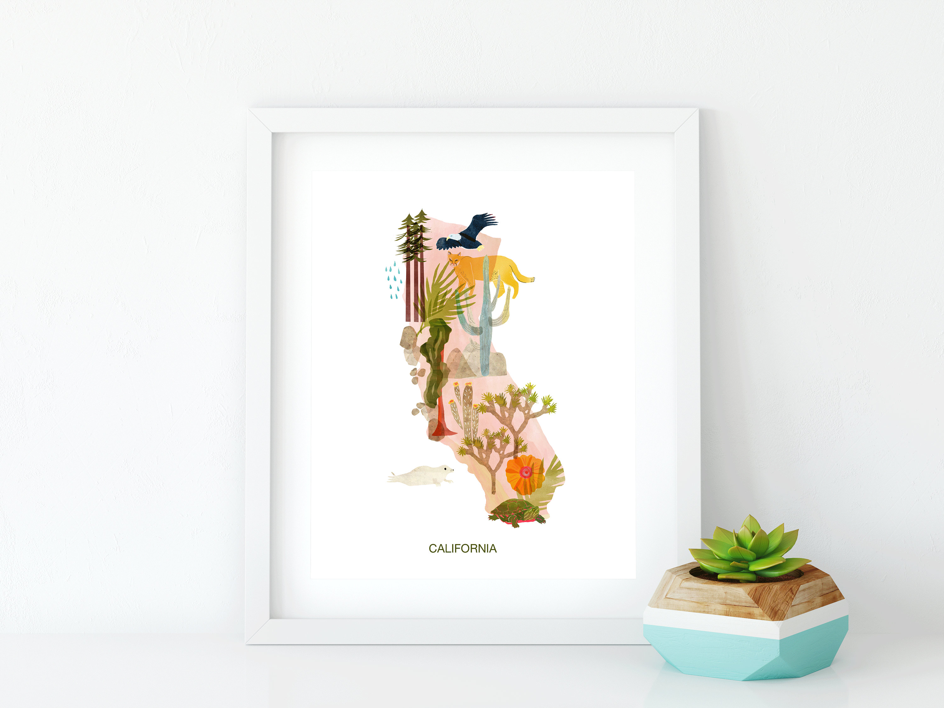 California Map Print Bright Fun Collage USA Map Art West - Etsy