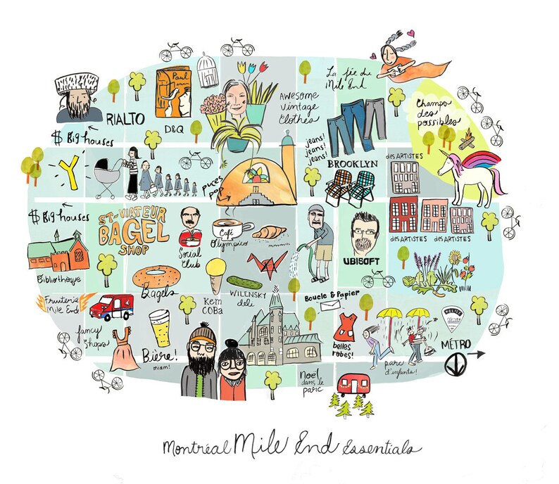 Map Montreal Essentials Mile End Original Funny Bilingual - Etsy