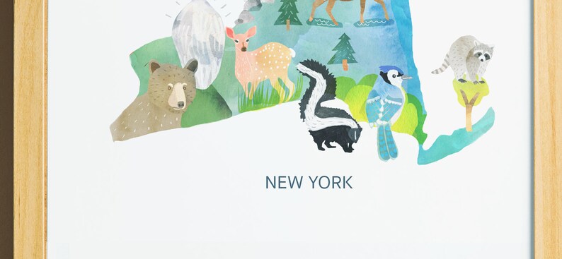 New York USA Map Print Watercolours Collage USA Art Map Art - Etsy