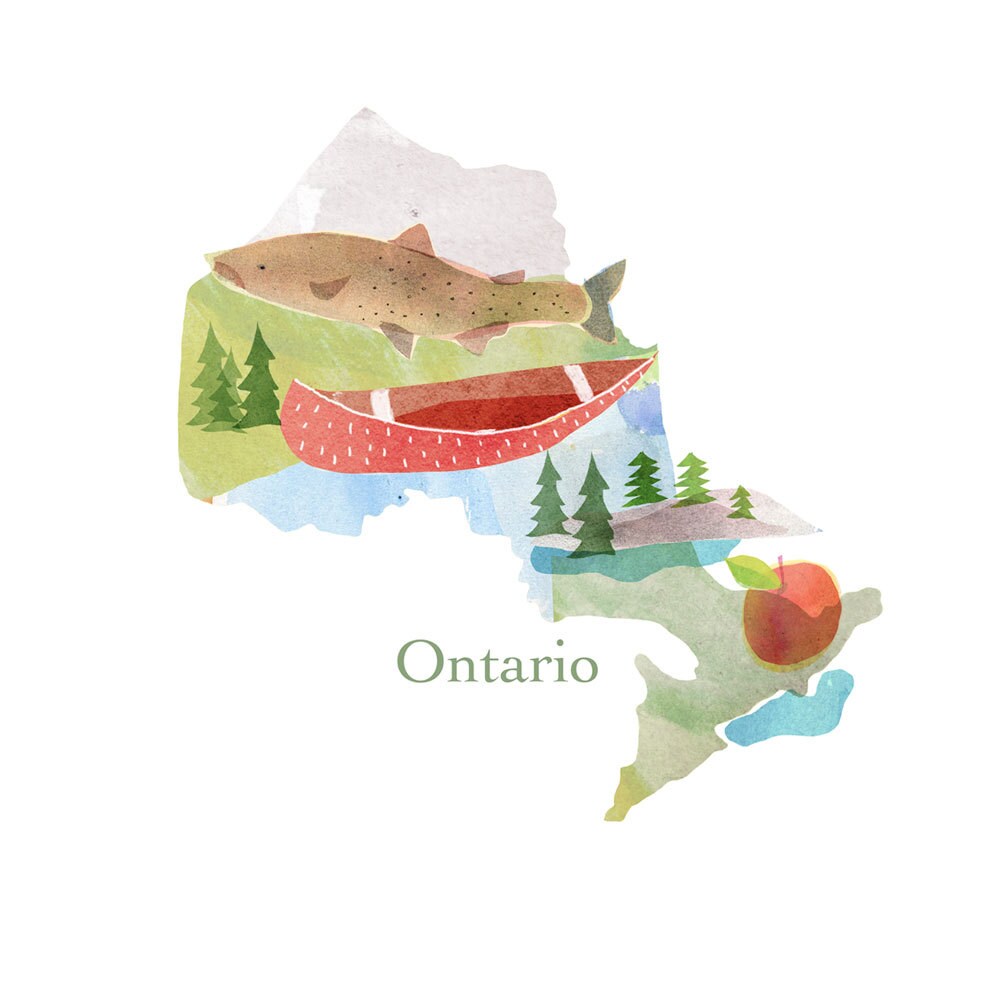Ontario Map Print Watercolours Collage Canada Art Canada Map - Etsy