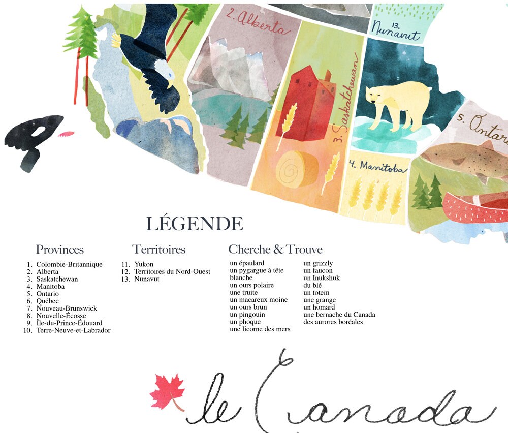 Map of Canada French Français Illustration Poster Affiche 16 X 20 or 12 ...