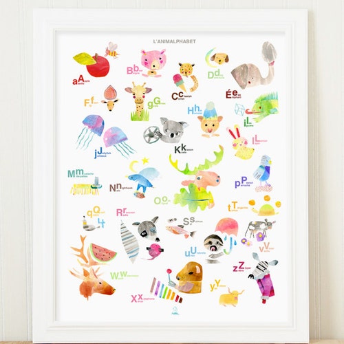 French English Alphabet Giclee Poster 26 Illustrations - Etsy