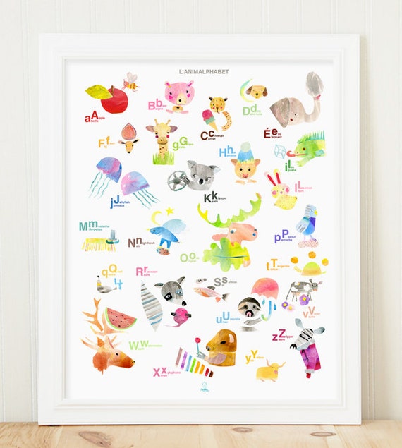 French English Alphabet Poster Art Print Bilingual Learn - Etsy