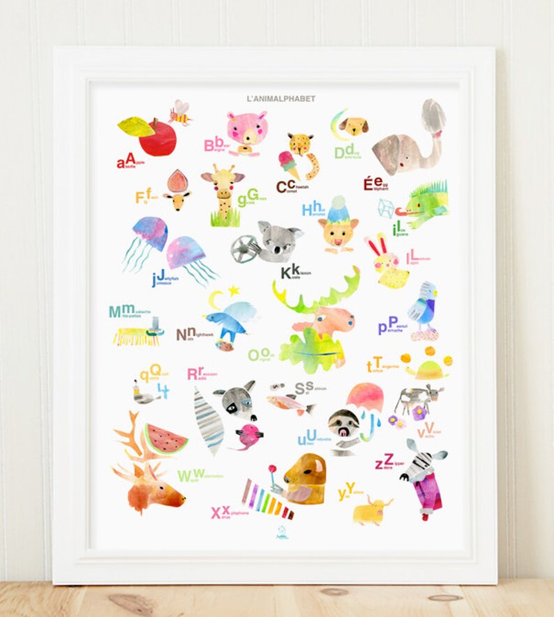 French English Alphabet Poster Art Print Bilingual Learn - Etsy