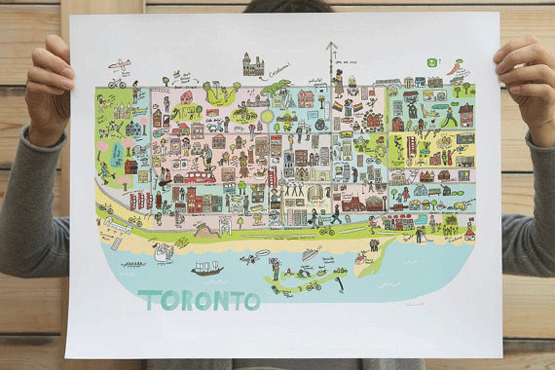 Toronto Map Illustration Illustrated Toronto Map 12x16 | Etsy