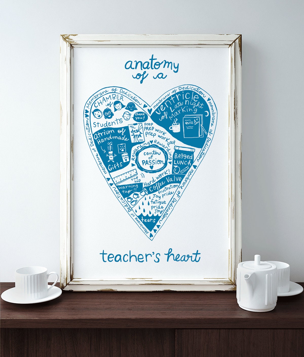 Teacher's Heart Wall Print 12 X 16 Standard Frame Size Unframed Heart ...