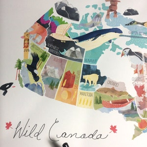 Map of Canada Illustrated Canada Watercolour Bright Whimsical Map ...