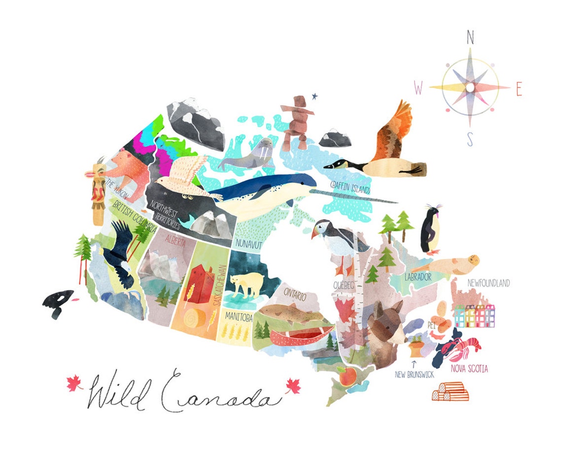 XL Map Canada, Wilderness Art, Canada Poster Canada Print, Map Art ...