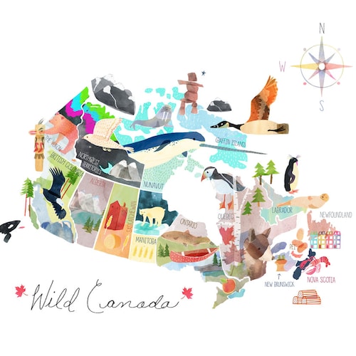 Illustrated Map of Canada Poster - Etsy Canada