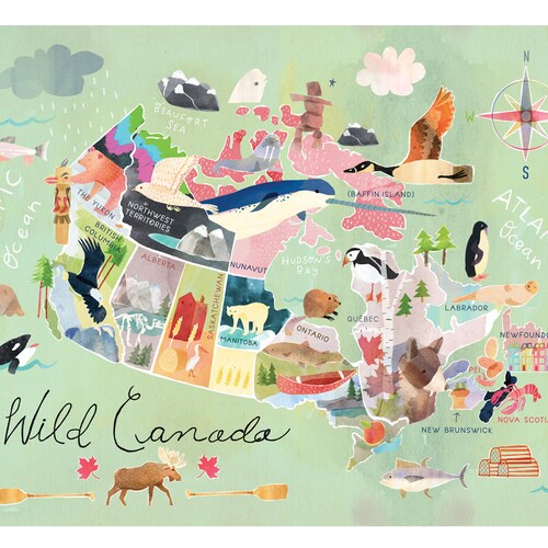 Map of Canada Illustrated Canada Watercolour Bright Whimsical - Etsy