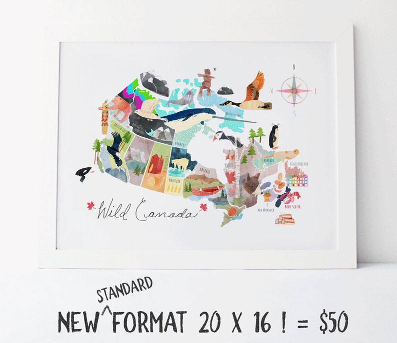 Map of Canada Illustrated Canada Watercolour Bright Whimsical - Etsy