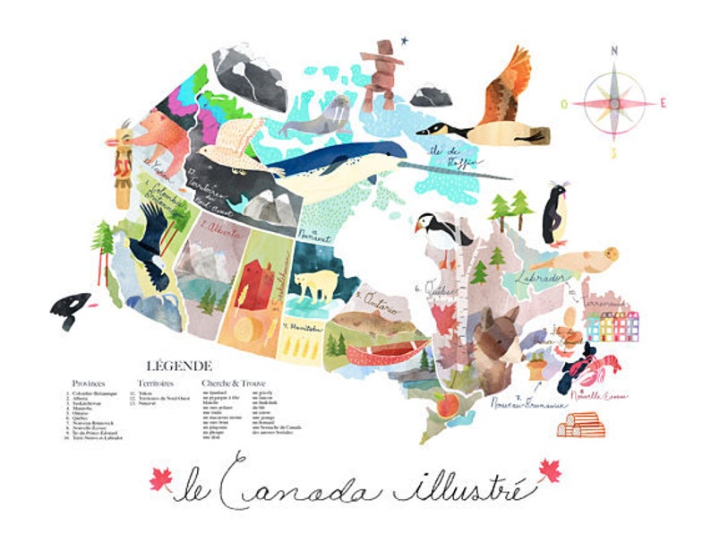 Map of Canada French Français Illustration Poster Affiche 16 X | Etsy