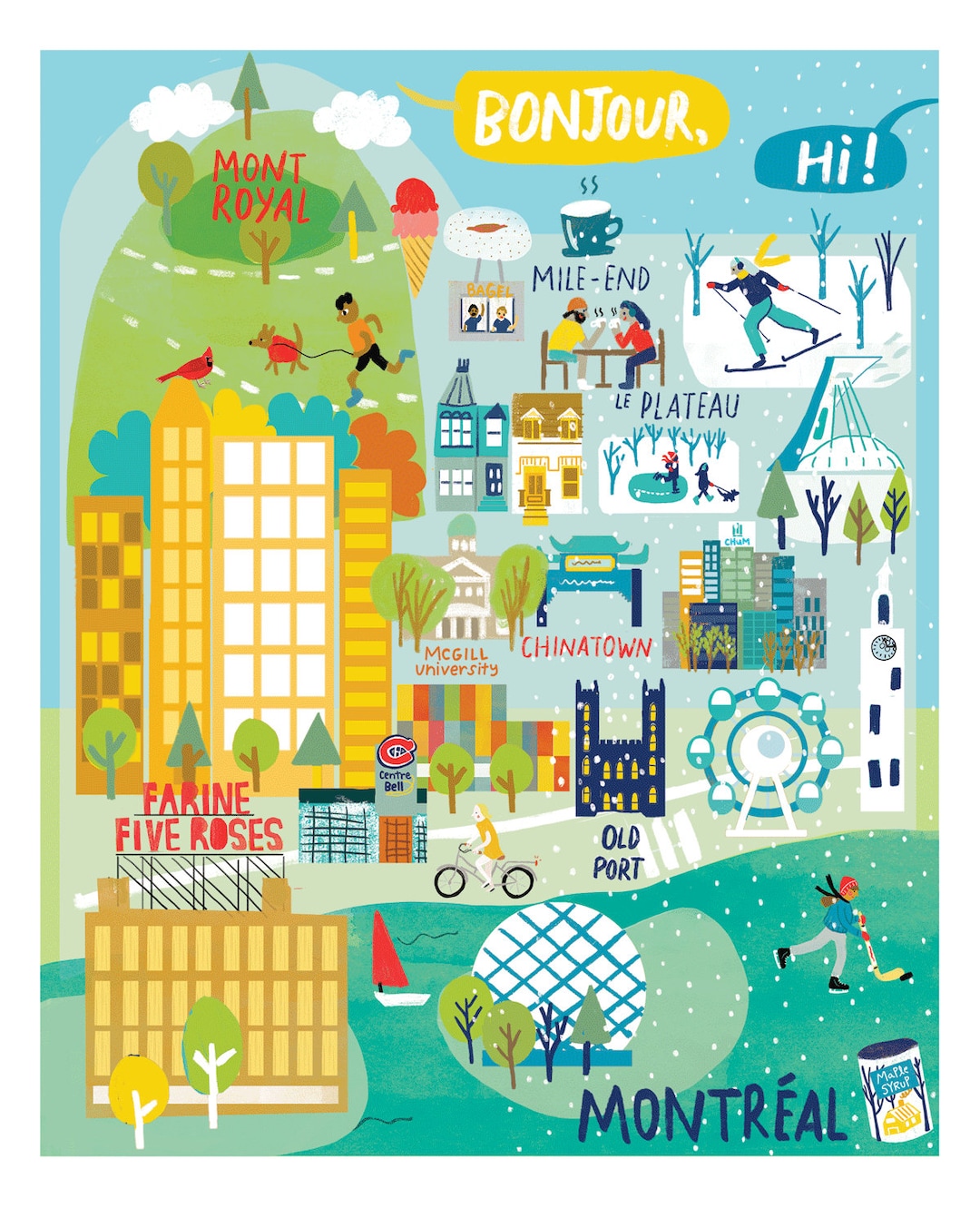 Montreal Map Illustration - Illustrated Montreal Map 8x10, 11x14 ...