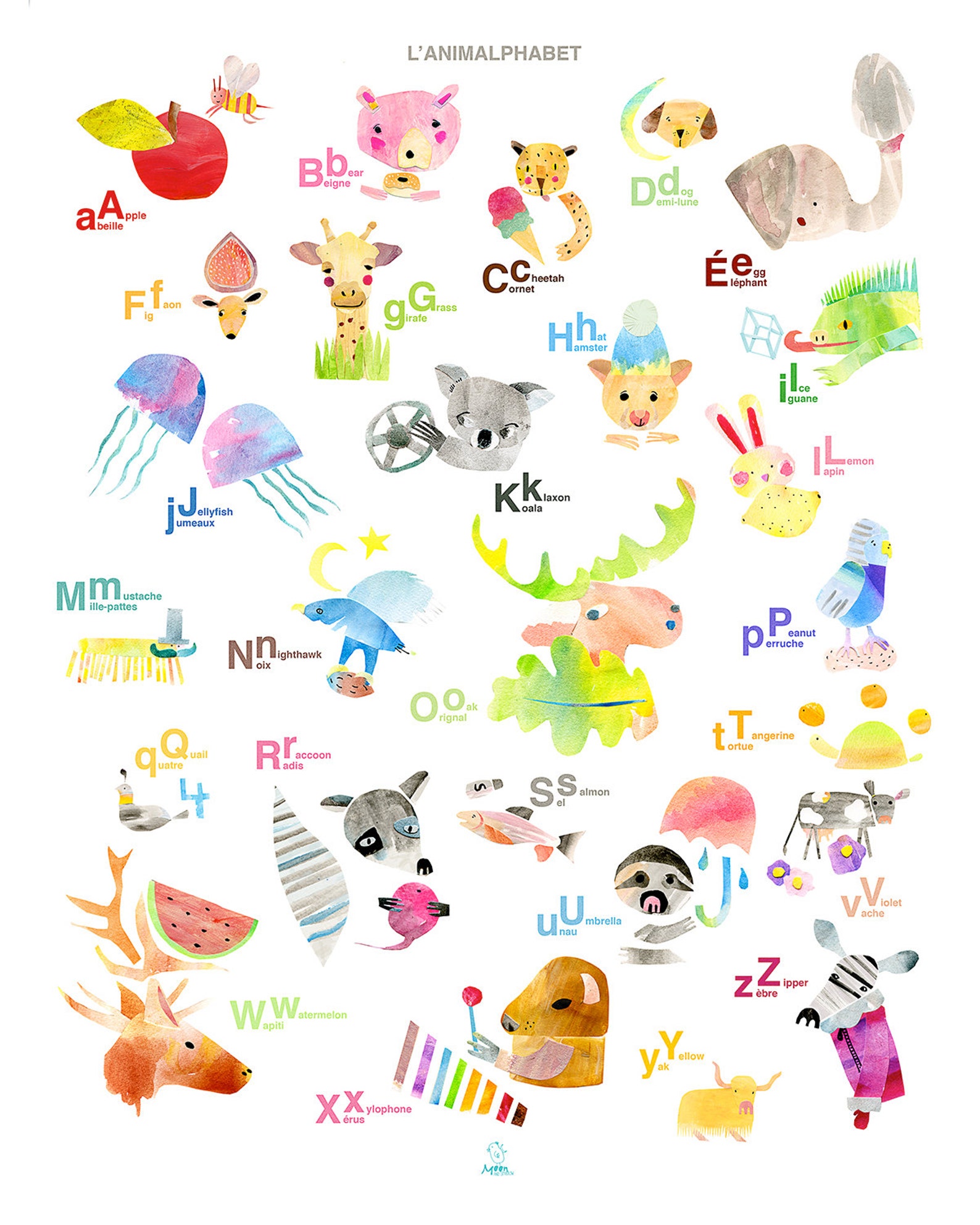 French English Alphabet Poster Art Print Bilingual Learn - Etsy