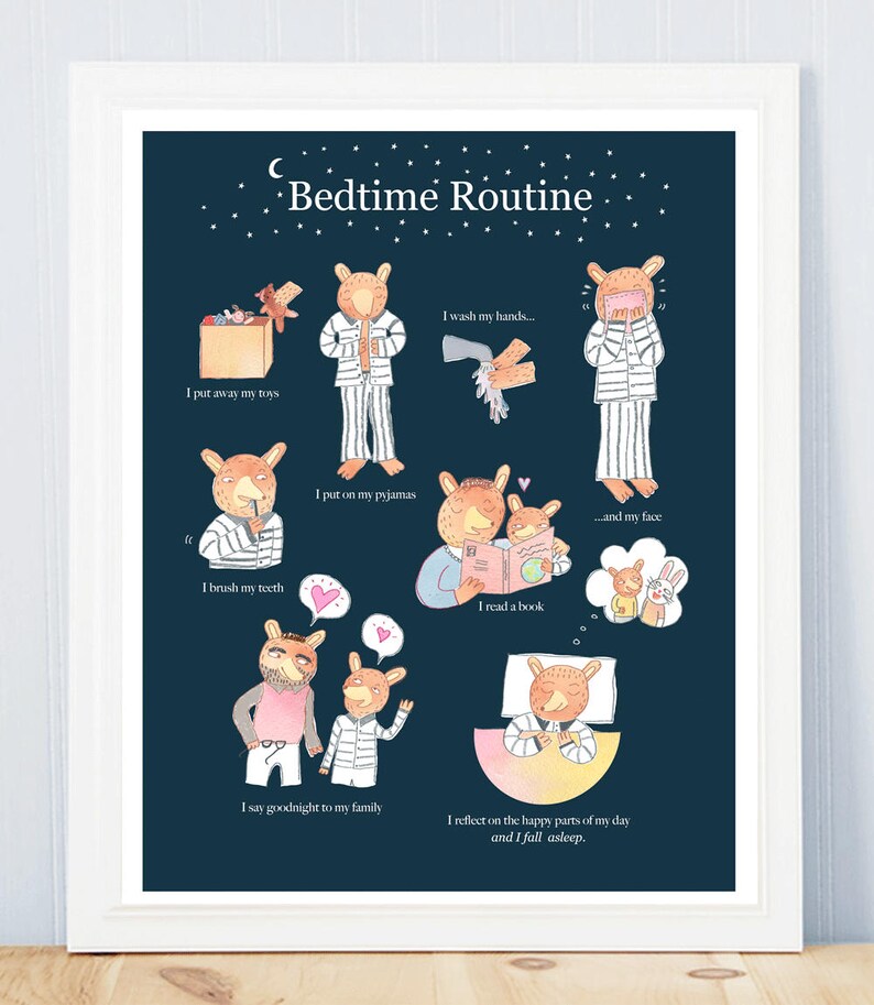 Bedtime Routine Kids Poster Growing up Poster Kids Bedroom Art | Etsy