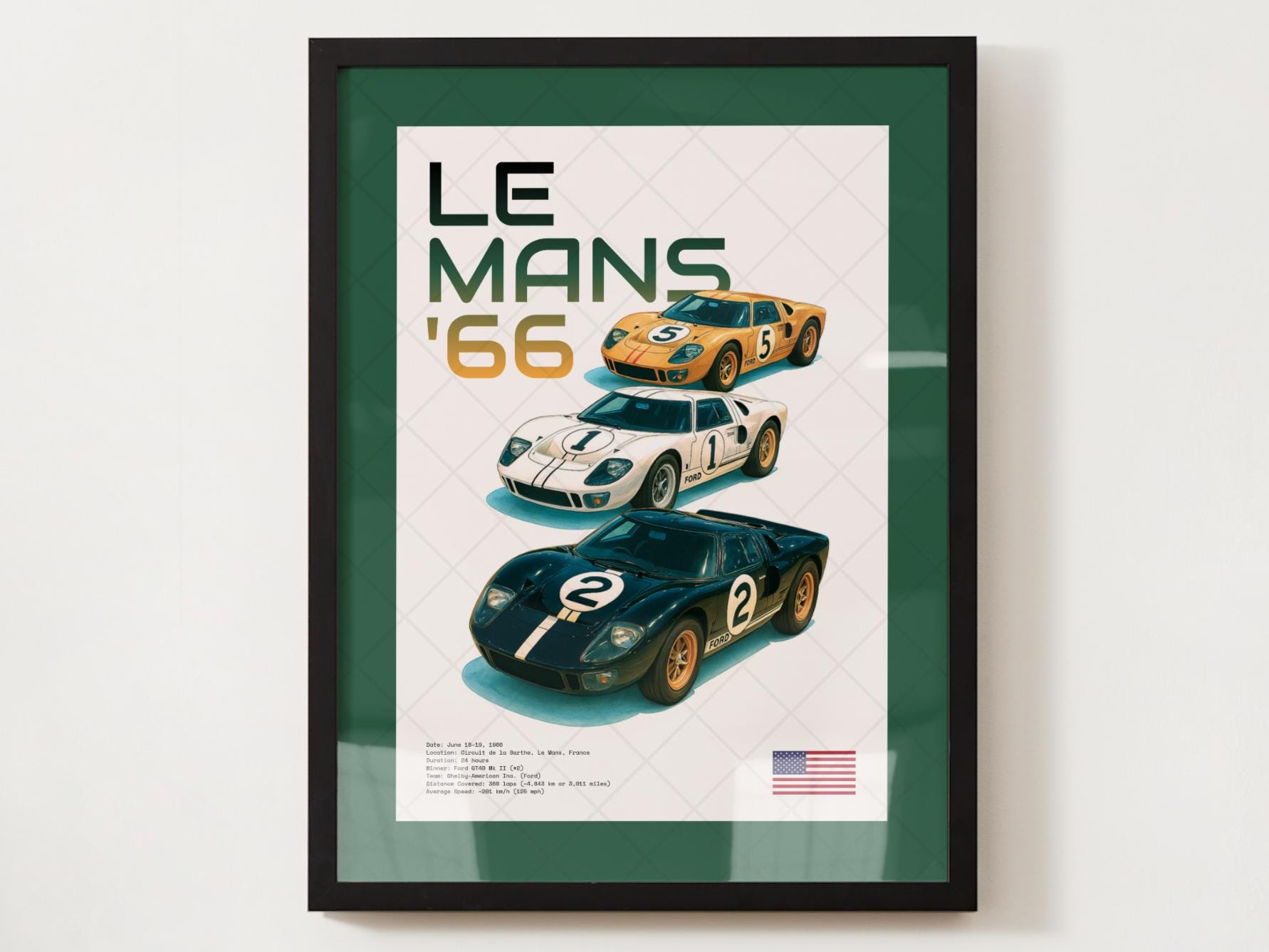 Le Mans 1966 Ford GT40 Print | Vintage Racing Poster | 24 Hours of Le ...