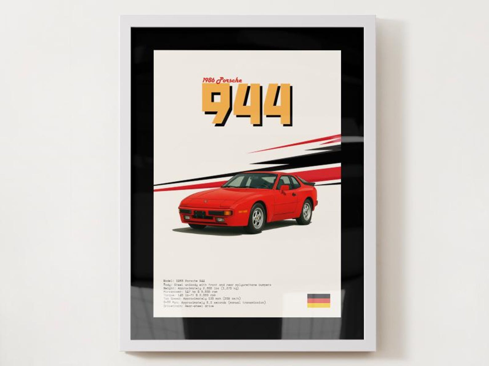 1986 Porsche 944 Poster: Retro Sports Car Wall Art (digital Download ...