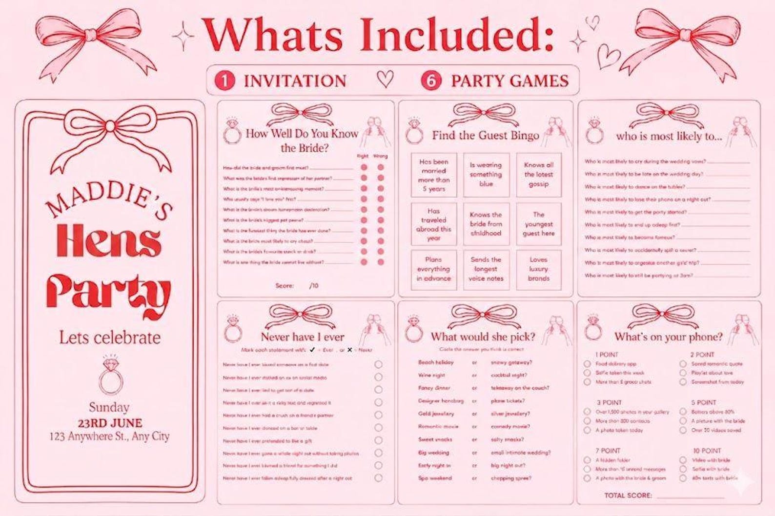 Hen Party Games Bundle | Bachelorette Invitation & Games Set (digital ...
