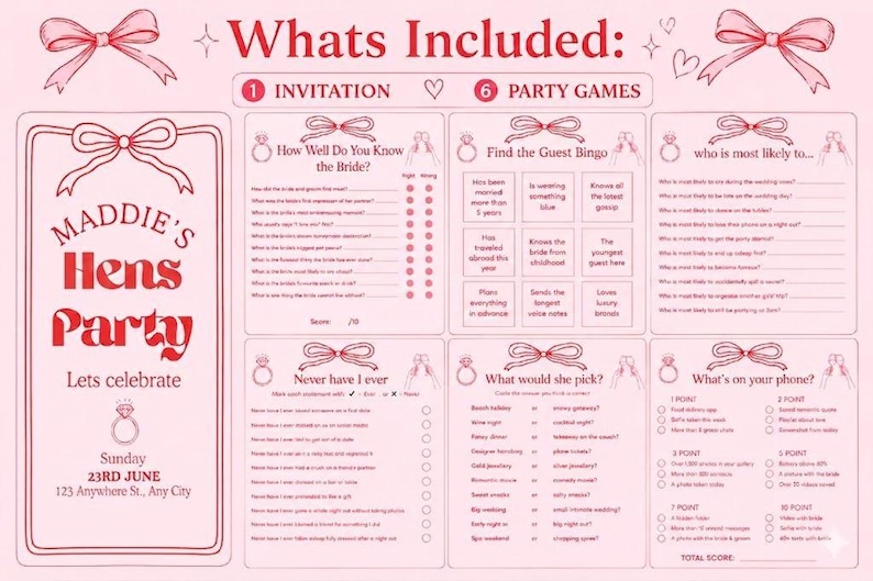 Hen Party Games Bundle | Bachelorette Invitation & Games Set (digital ...
