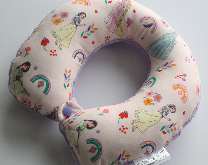 Child Travel Neck Pillow - Princesses (reversible W/ Minky Back ...