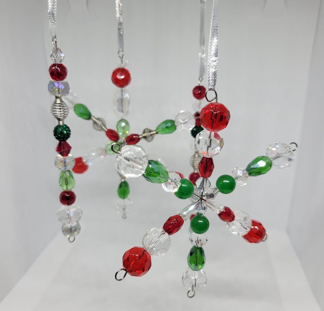Handmade Beaded Christmas Ornaments: Snowflake & Dangler Set - Etsy