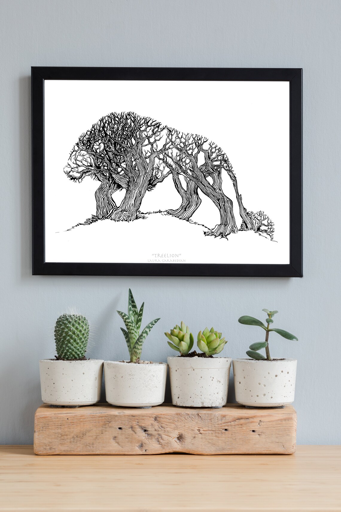 Treelion - Ink Illustration Drawing of a Lion Made of Trees in a Forest ...