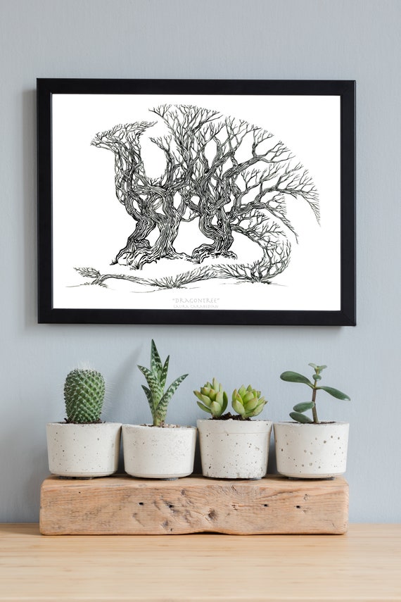 DragonTree ink illustration drawing of a dragon made of | Etsy