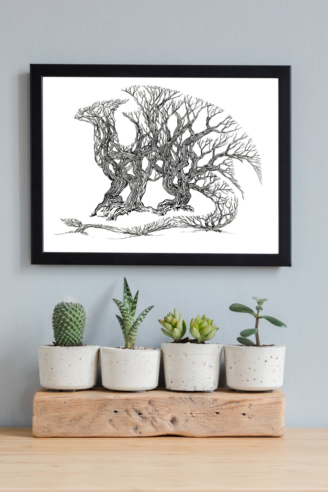 Dragontree - Ink Illustration Drawing of a Dragon Made of Trees in a ...