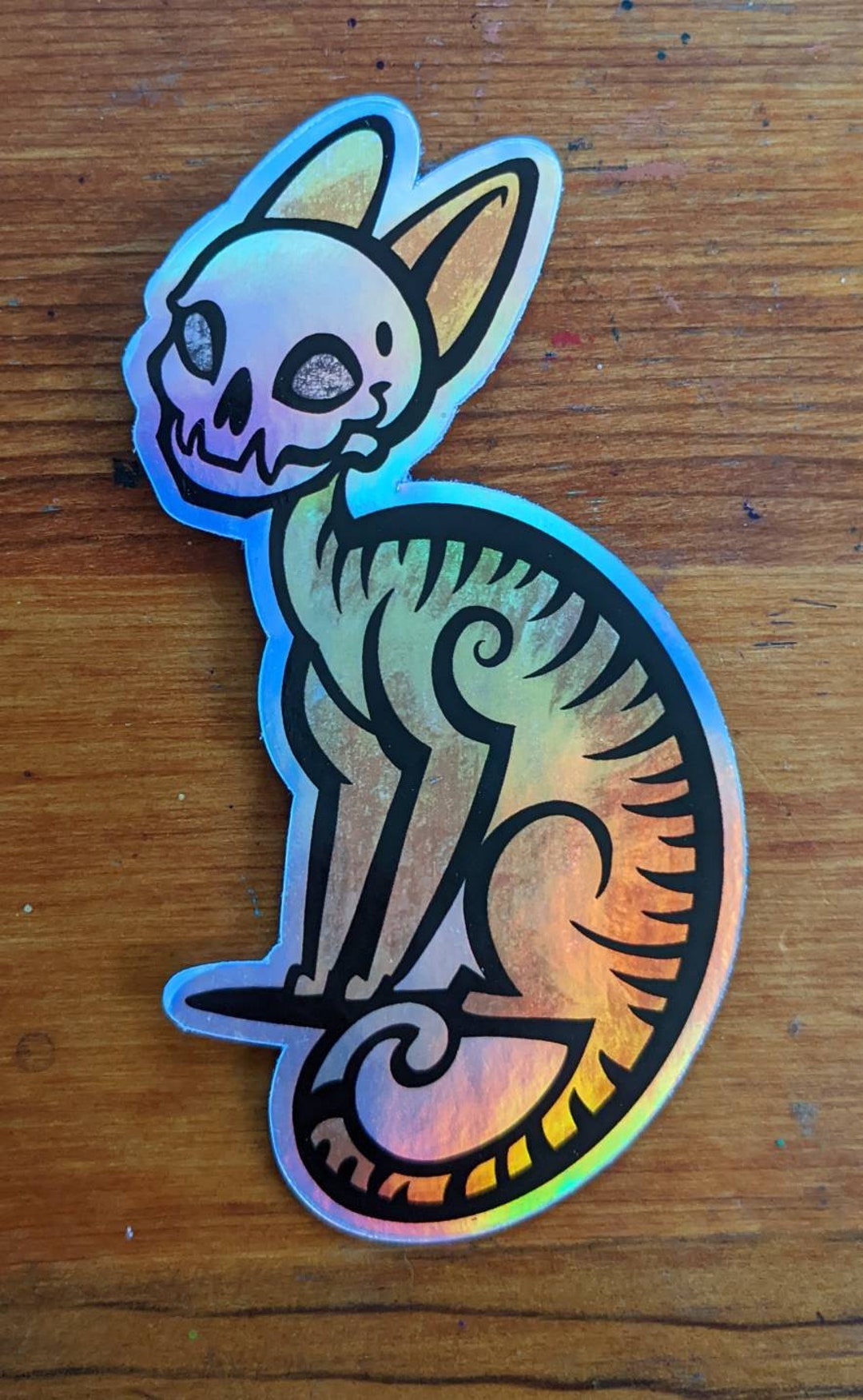 Holo Skull Kitty - Die Cut Holo All Weather Vinyl Sticker of a Cat With ...