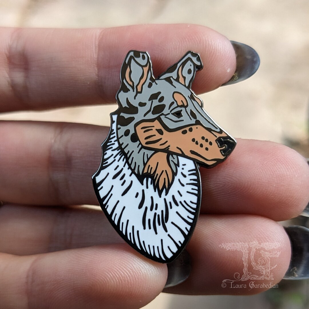 Smooth Collie in Blue Merle - Enamel Pin in Brown, Grey, and White With ...