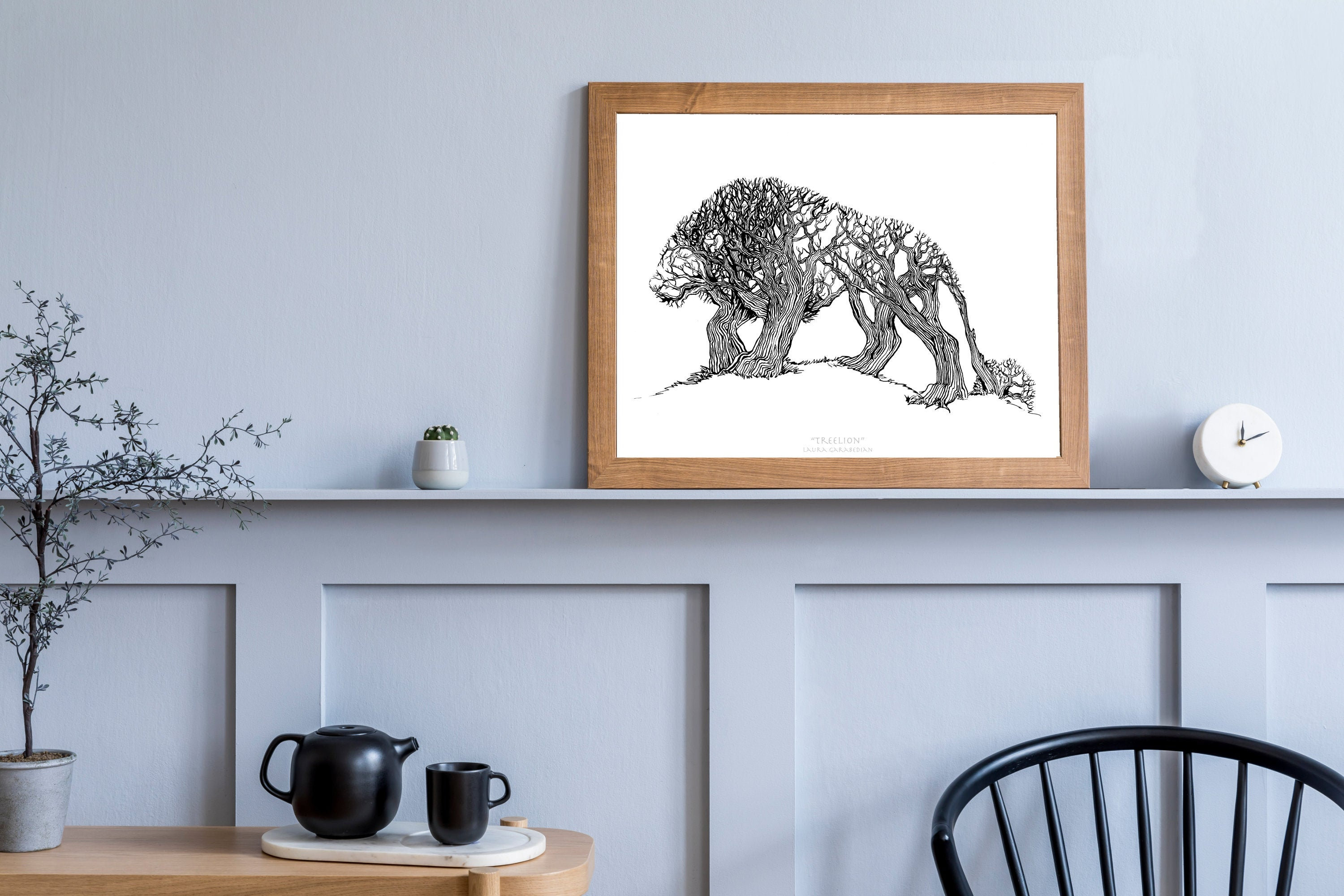 Treelion - Ink Illustration Drawing of a Lion Made of Trees in a Forest ...