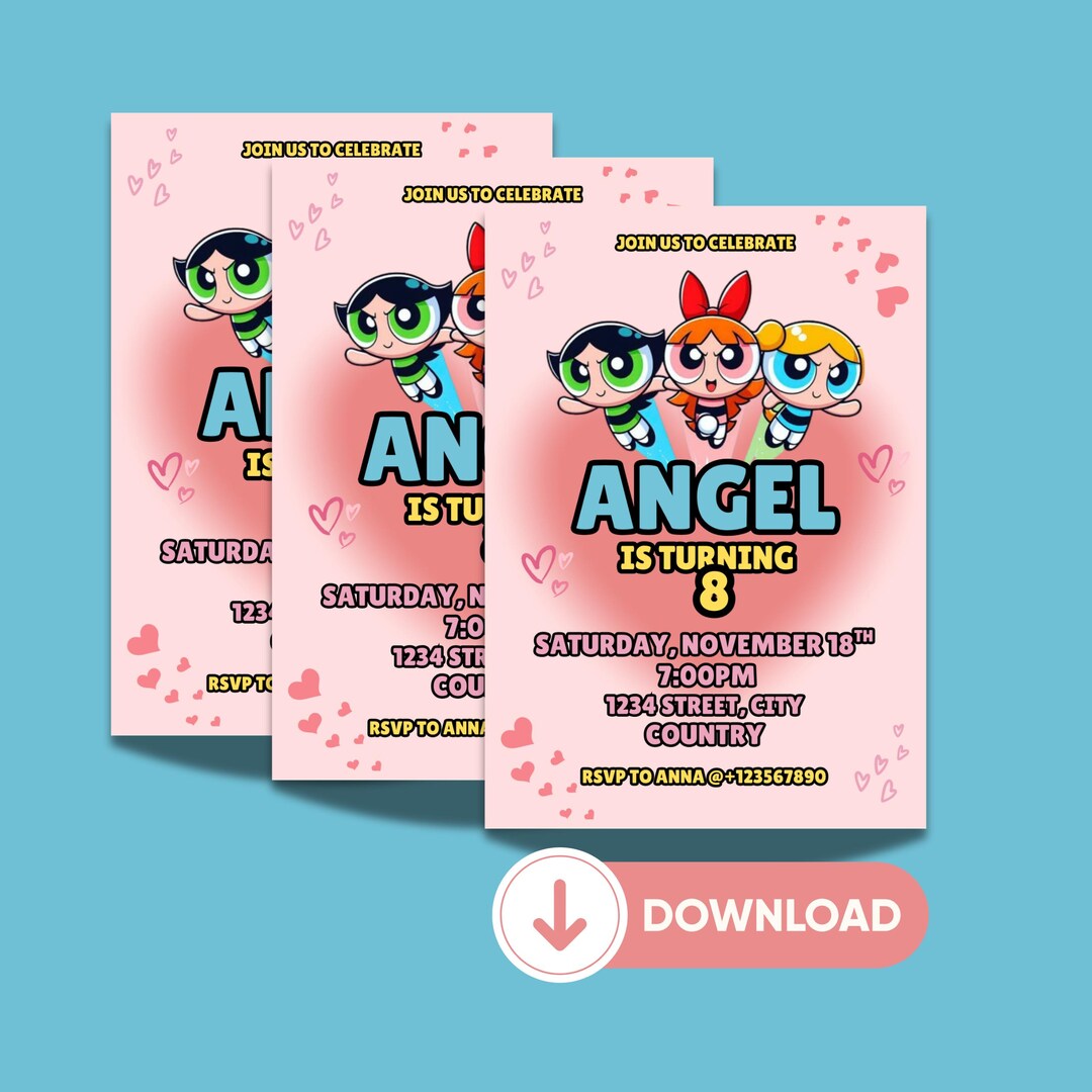 Powerpuff Girls Birthday Invitation | Editable Photo Invite Template ...