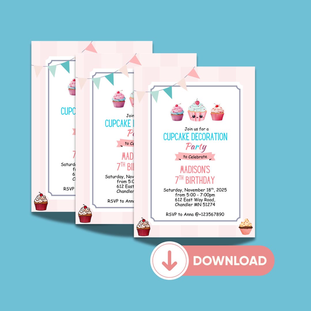 Editable Cupcake Decorating Party Invitation | Editable Baking Birthday ...