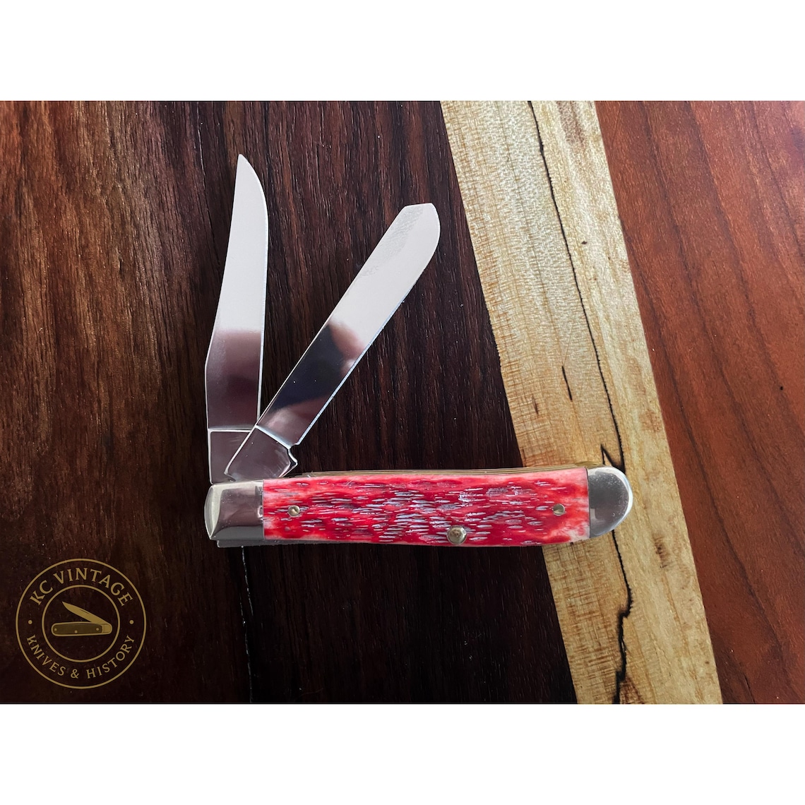 Vintage 2004 Case XX Trapper Knife – Red Jigged Bone Handles – USA Made ...