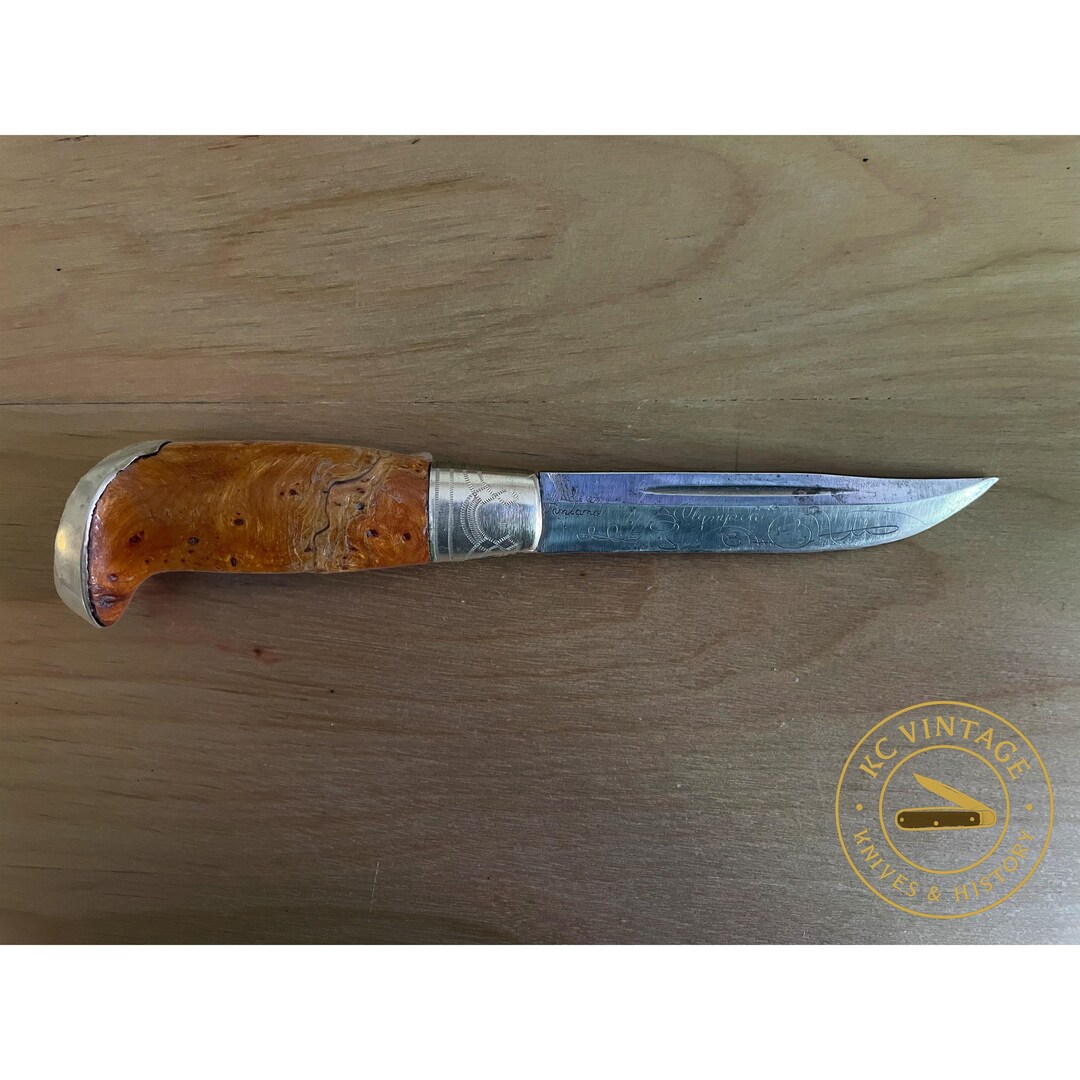 Vintage 1950s Finnish Puukko Knife – Helsinki Olympic Etching – Burl ...