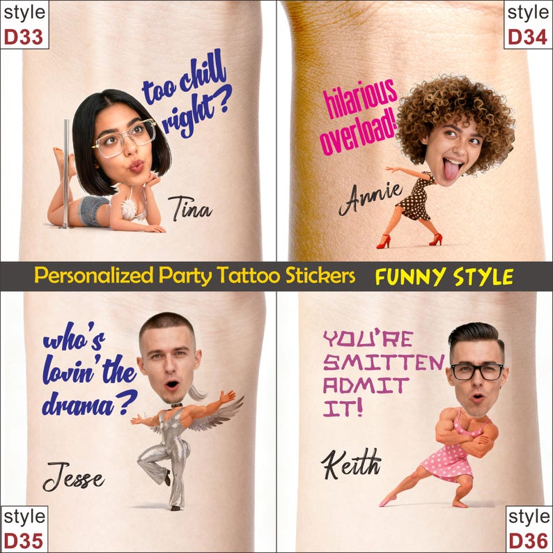Funny Face Tattoo Stickers – Personalized Bachelorette Party Favors - Etsy