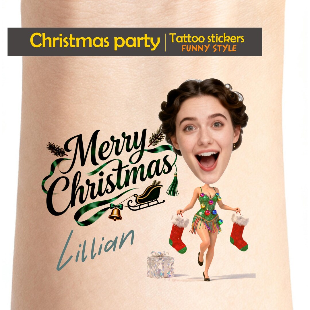 Custom Funny Face Christmas Tattoo Stickers for Party Laughs and Gag ...