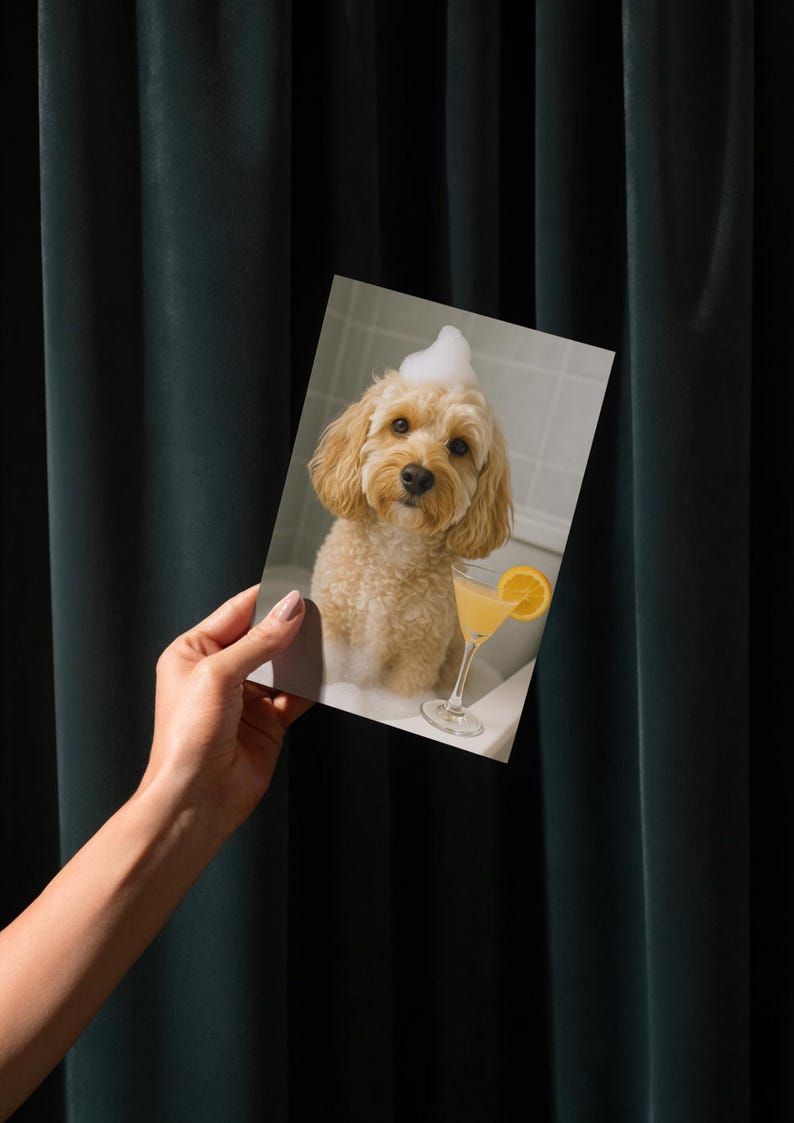Funny Cavapoo in Bath Art Print: Whimsical Dog Bathroom Decor (digital ...