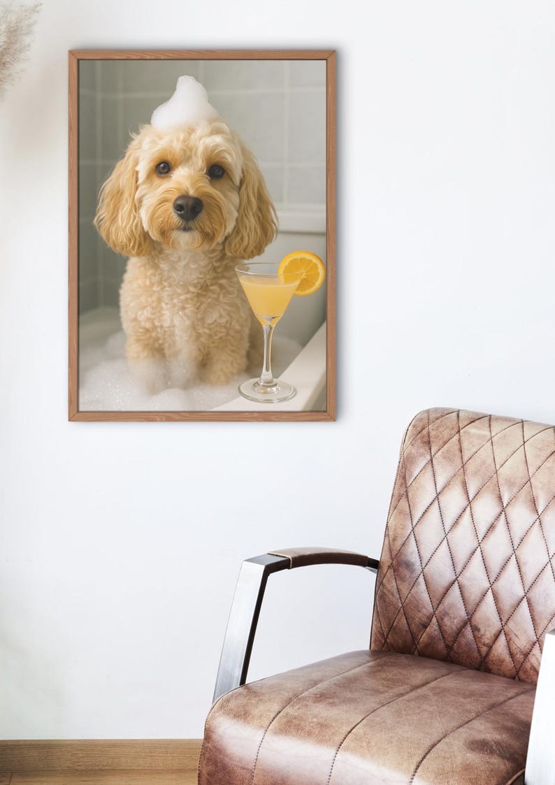 Funny Cavapoo in Bath Art Print: Whimsical Dog Bathroom Decor (digital ...