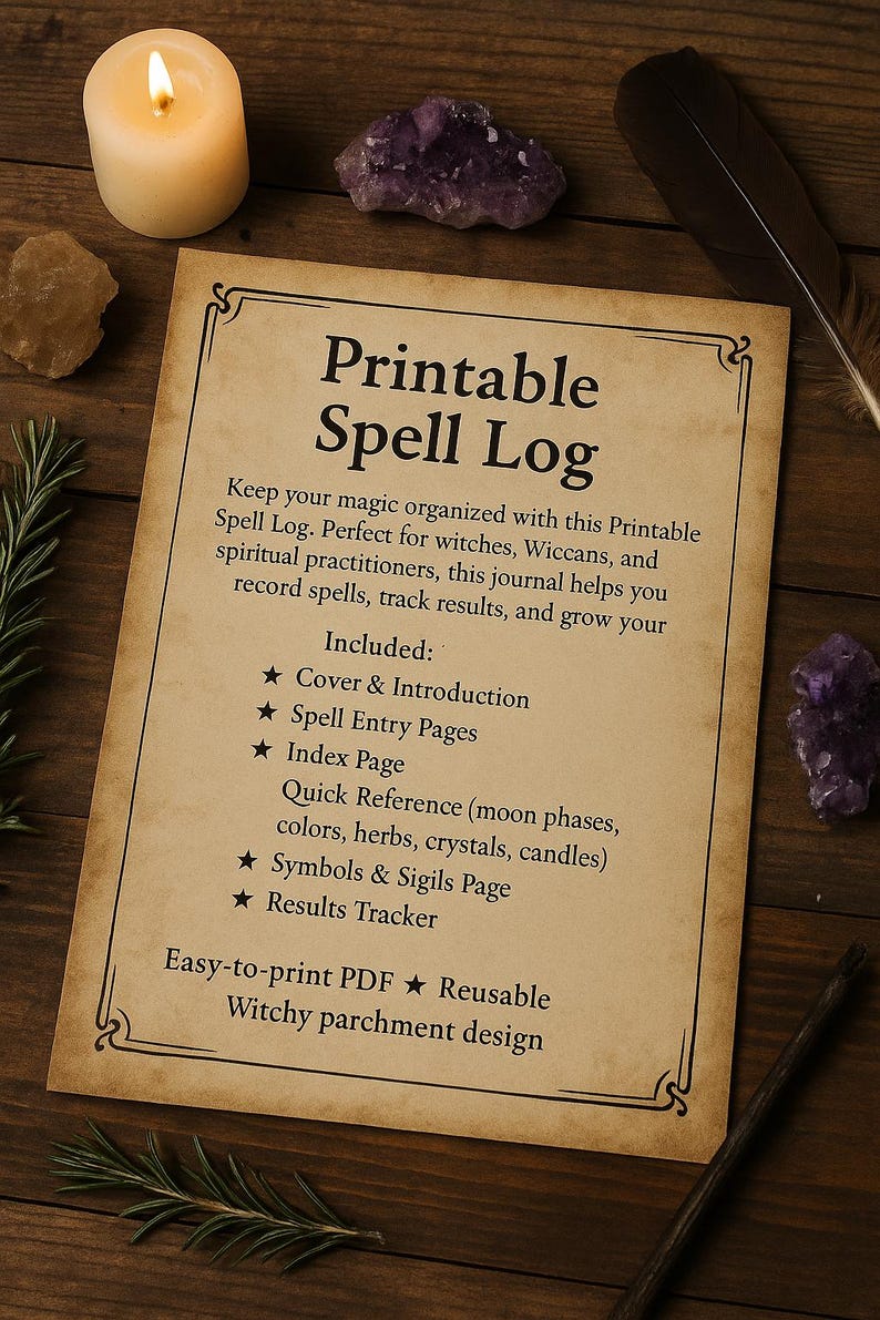 Printable Spell Log Witchcraft Journal Grimoire Pages Book of Shadows ...