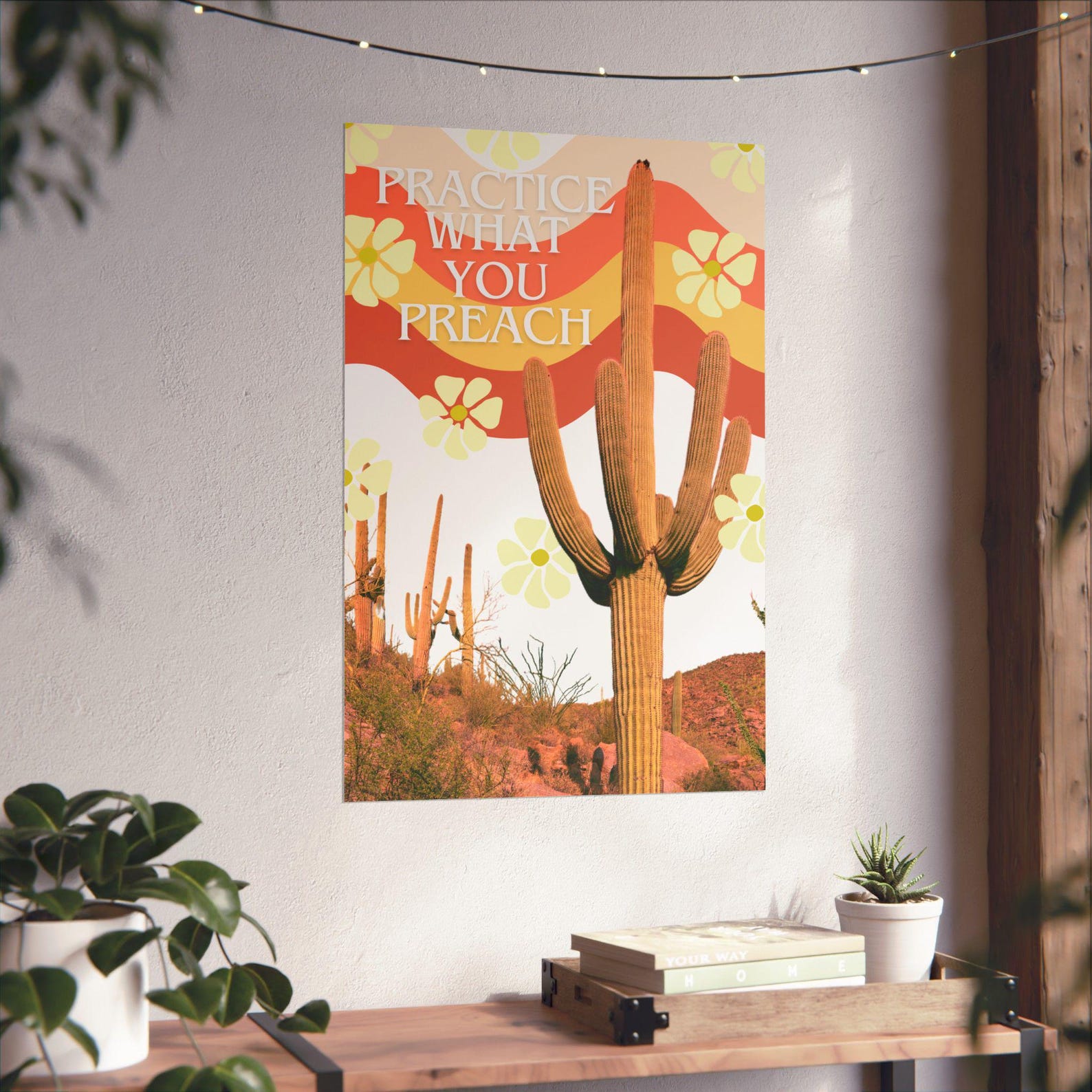 Practice What You Preach Wall Art, Cactus Wall Art, Whimsical Poster ...