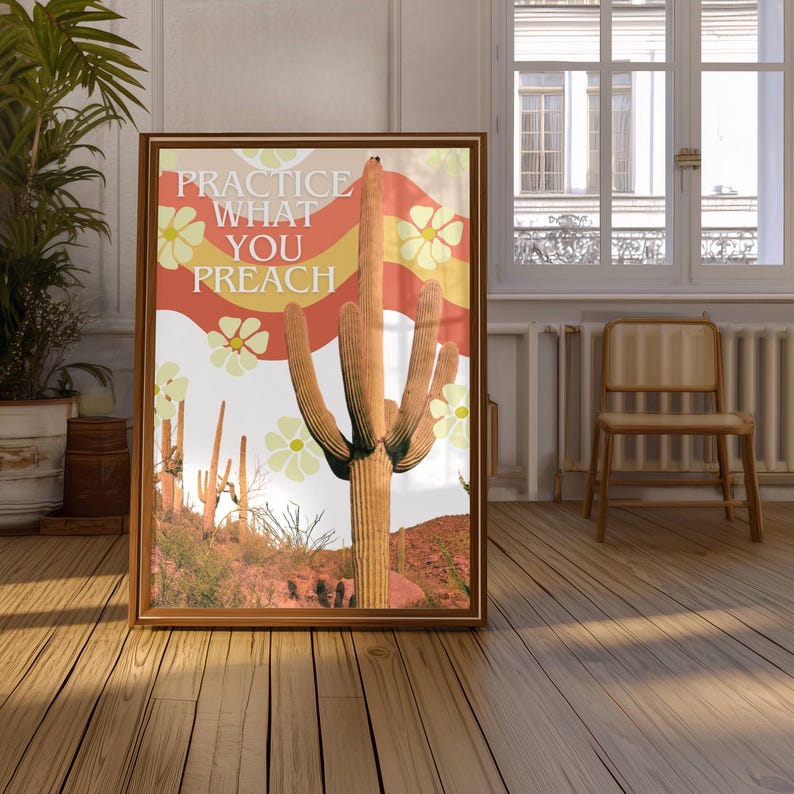Practice What You Preach Wall Art, Cactus Wall Art, Whimsical Poster ...