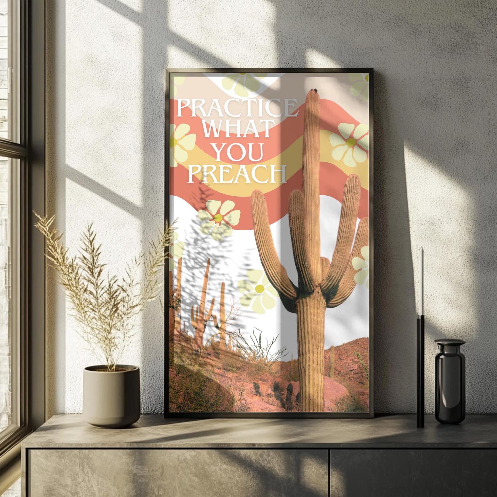 Practice What You Preach Wall Art, Cactus Wall Art, Whimsical Poster ...