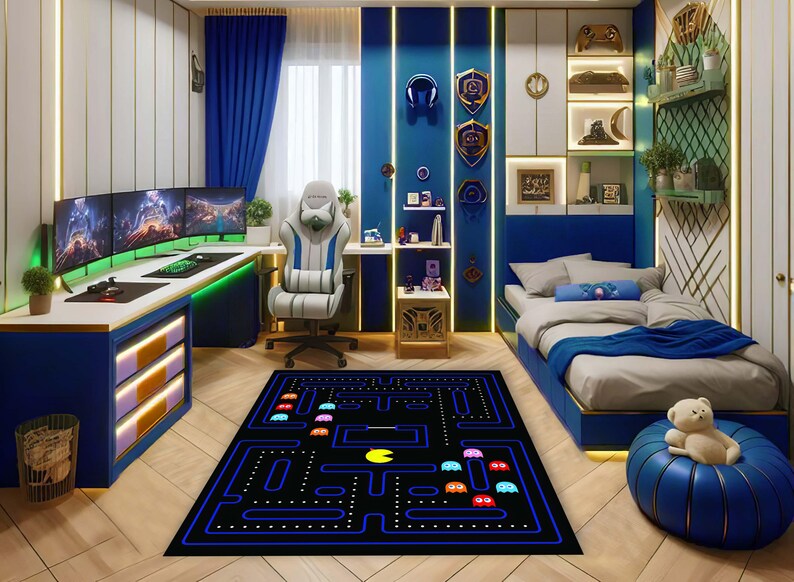 Pac-man Inspired Kids Room Rug: Cartoon Play Carpet - Etsy