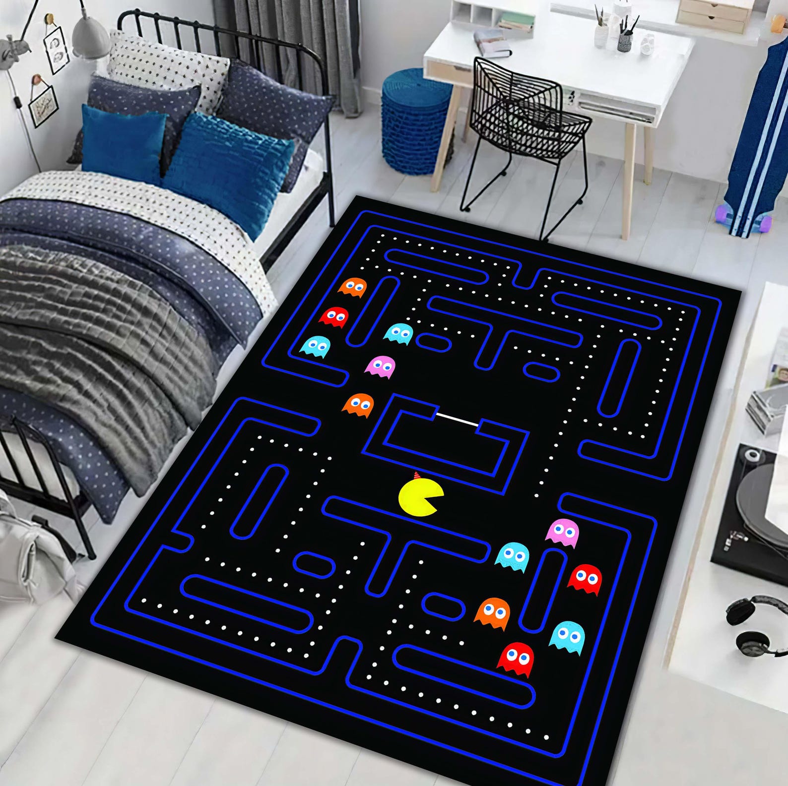 Pac-man Inspired Kids Room Rug: Cartoon Play Carpet - Etsy
