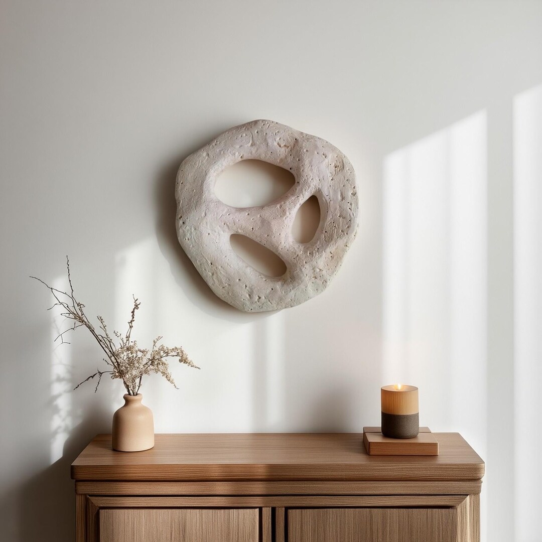 Textured Plaster Wall Sculpture – Circular Perforated Design, Wabi Sabi ...