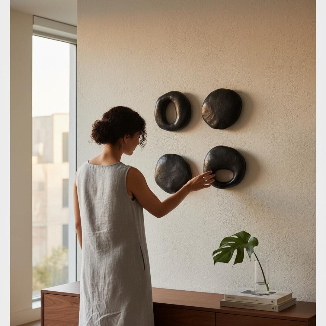 Textured Plaster Circle Wall Sculpture Set of 4 – Wabi Sabi Japandi ...