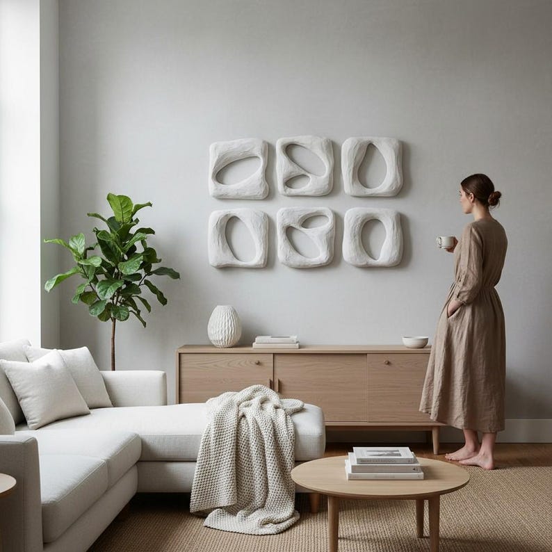 6 Piece Wabi Sabi Wall Art, Minimalist 3D Organic Decor, Modern ...