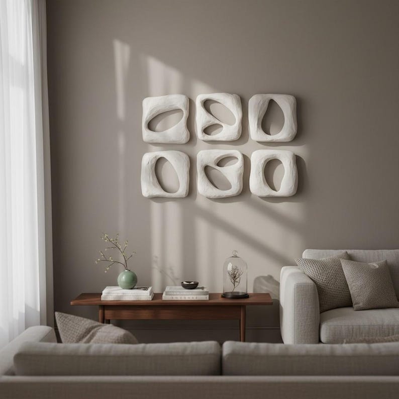 6 Piece Wabi Sabi Wall Art, Minimalist 3D Organic Decor, Modern ...